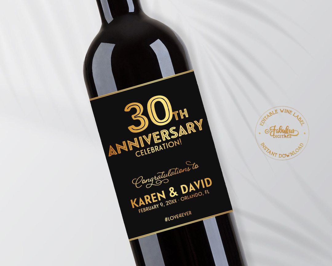 Anniversary Wine Bottle Label, Custom Regular Label - Elegant Black ...