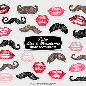 Retro Lips and Moustaches Photo Booth Props / Retro Party - Etsy