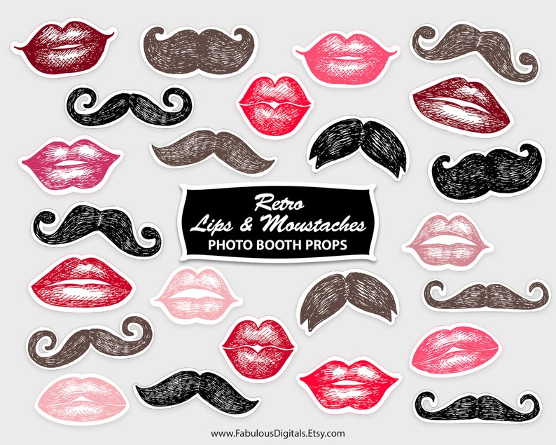 Retro Lips and Moustaches Photo Booth Props / Retro Party - Etsy