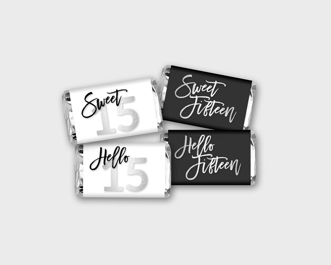 Sweet Fifteen Mini Candy Wrapper, Sweet 15 Mini Candy Label - White ...