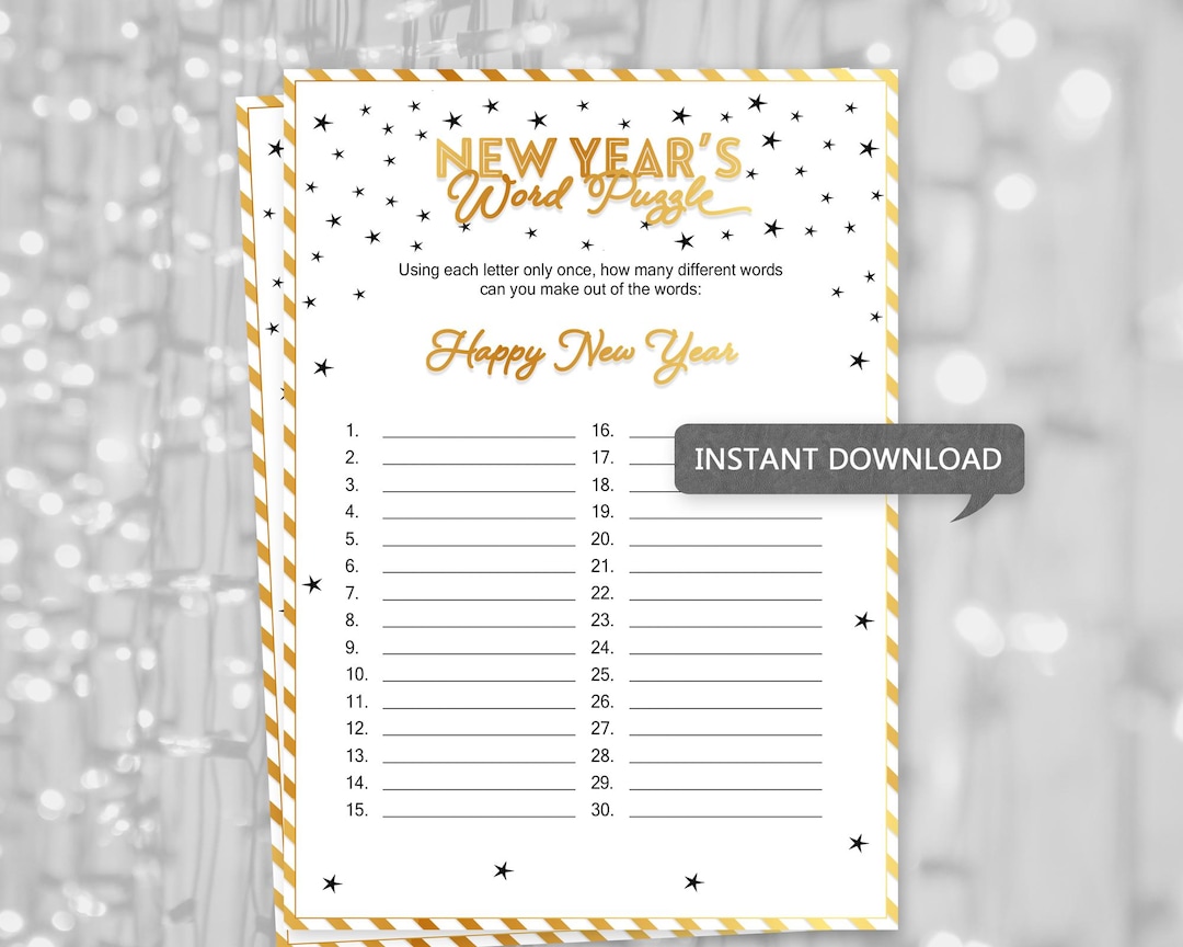 New Year's Word Puzzle Game, New Year's Words Game, Fun Party Game ...