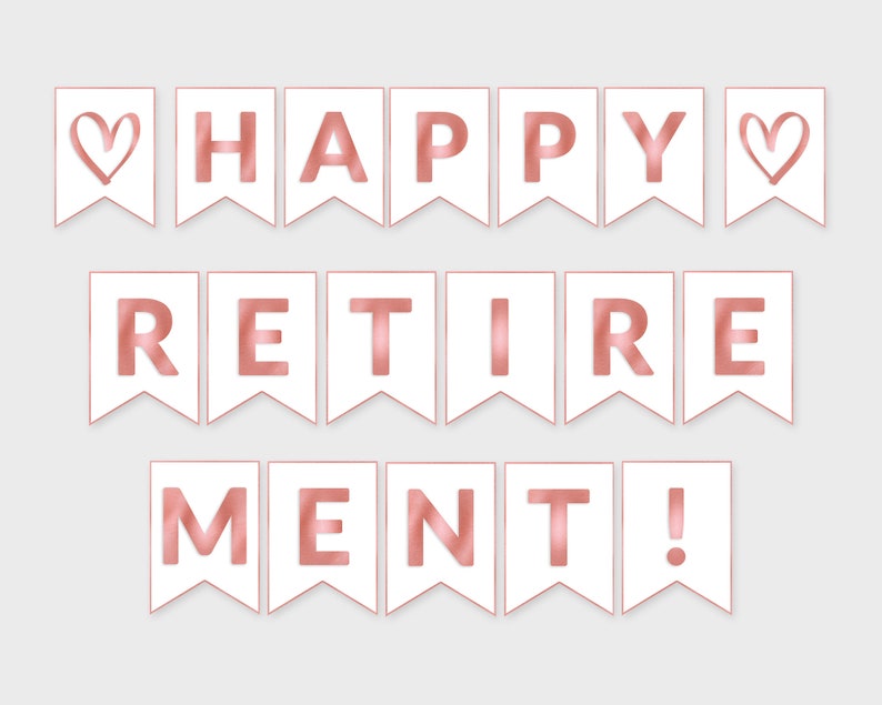 Happy Retirement Printable Banner / White & Rose Foil Flags / - Etsy