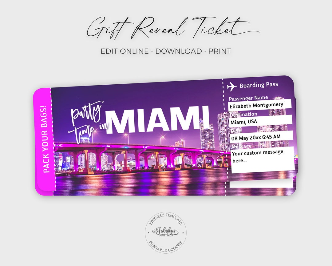 Miami Party Time Travel Ticket, Miami Gift Ticket, Miami Custom ...