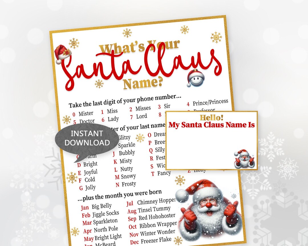 What's Your Santa Claus Name Christmas Activity Party Name Generator ...
