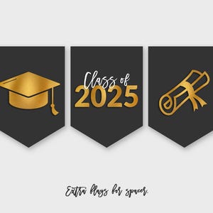 Congrats Graduates, 2025 Grad Banner, Black & Gold Foil Style Printable ...