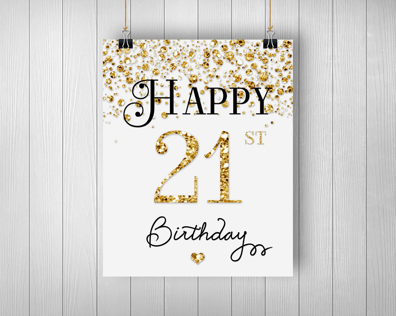 Happy 21st Birthday Party Sign Gold Confetti Glitter DIY - Etsy