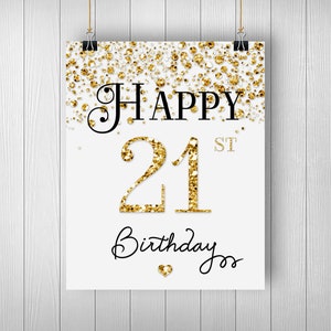 Happy 21st Birthday Party Sign Gold Confetti Glitter DIY - Etsy