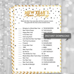 New Year's Music Match-up Game, New Year's Music Games, Funny Party ...