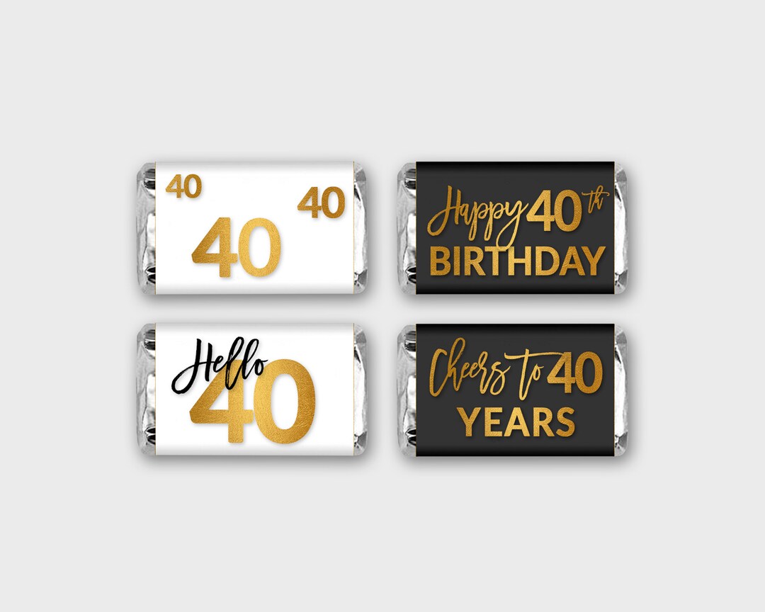 40th Birthday Mini Candy Wrapper, Mini Candy Label - Black-white & Gold ...