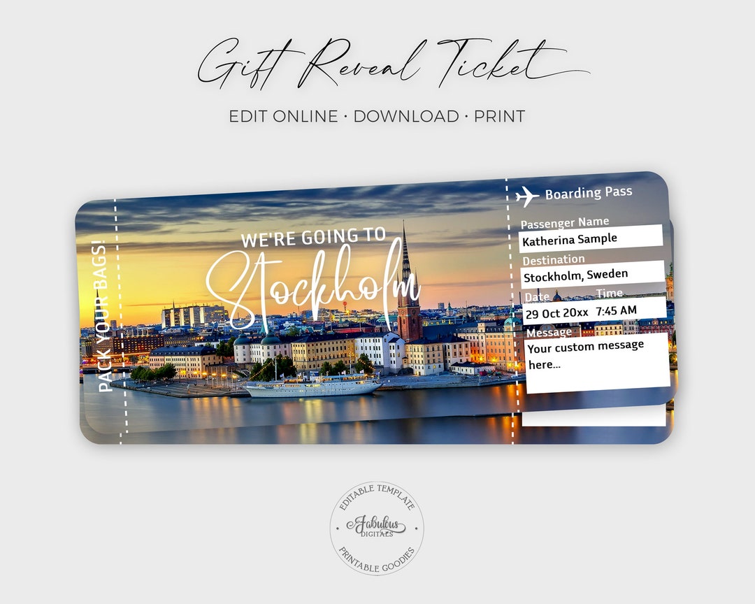 Stockholm Travel Ticket, Stockholm Gift Ticket, Airplane Ticket ...