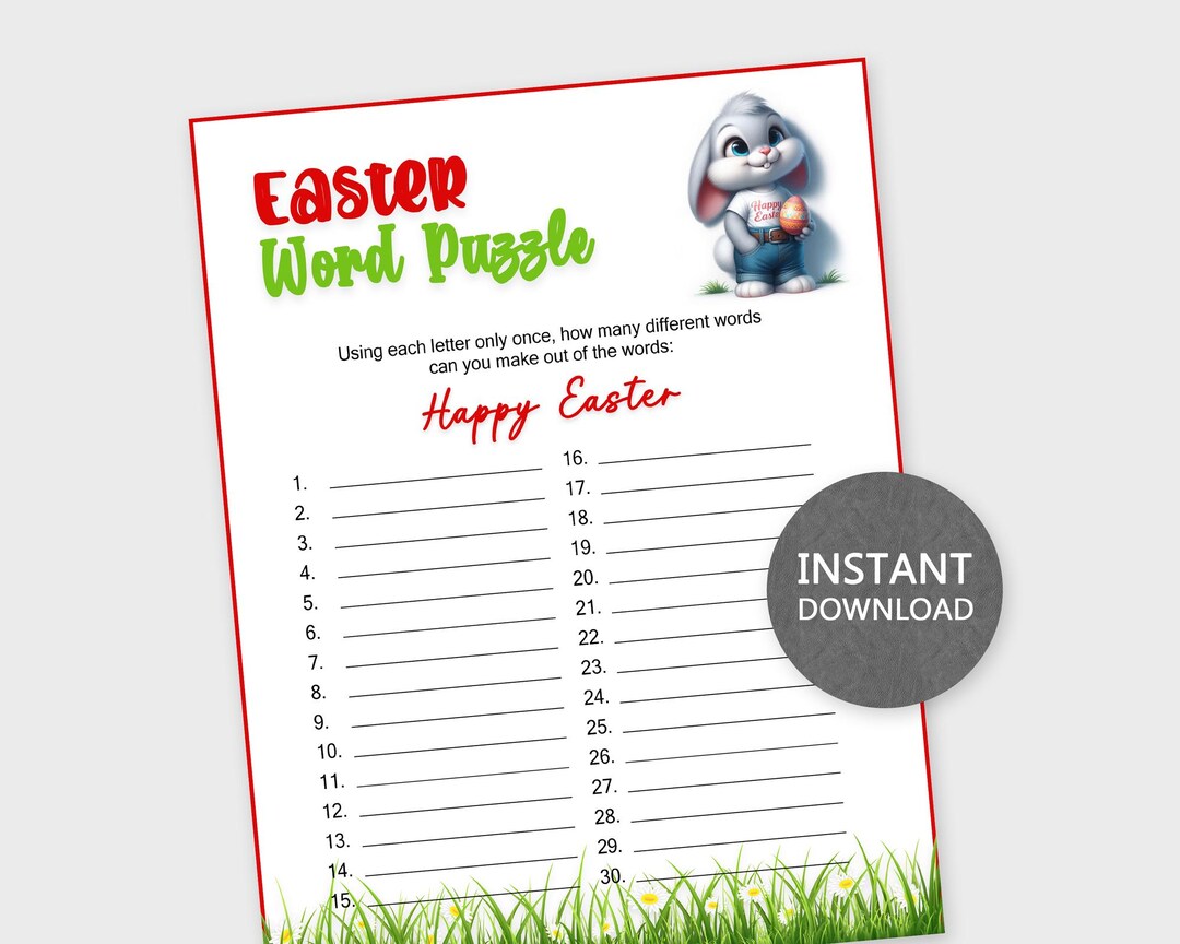 Easter Day Word Puzzle, Easter Word Game - Printable Family Games ...