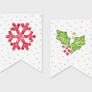 Merry Christmas Banner, Red & Gold Glitters - Christmas Party, Holiday ...