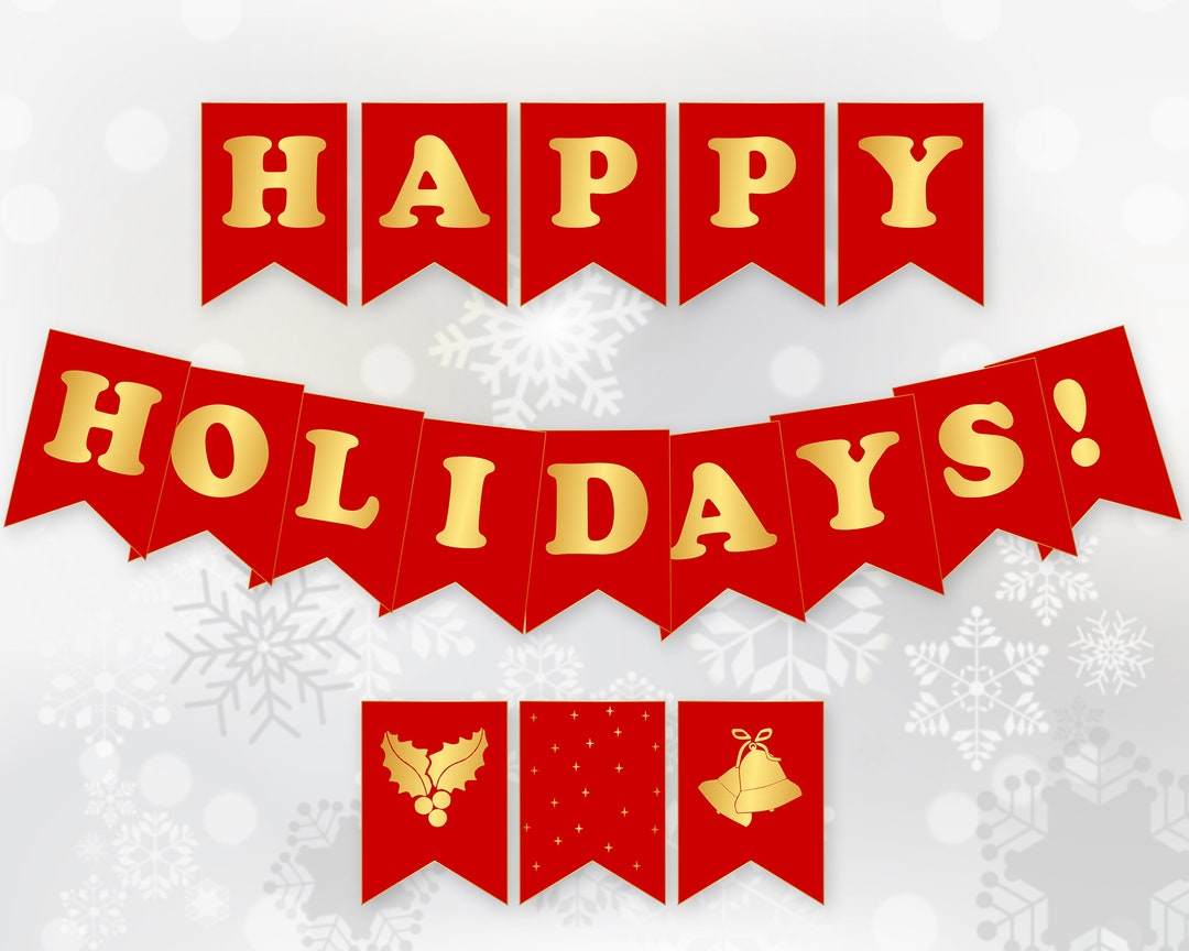 Printable Happy Holidays Banner, Red & Gold Christmas Party, Holiday ...