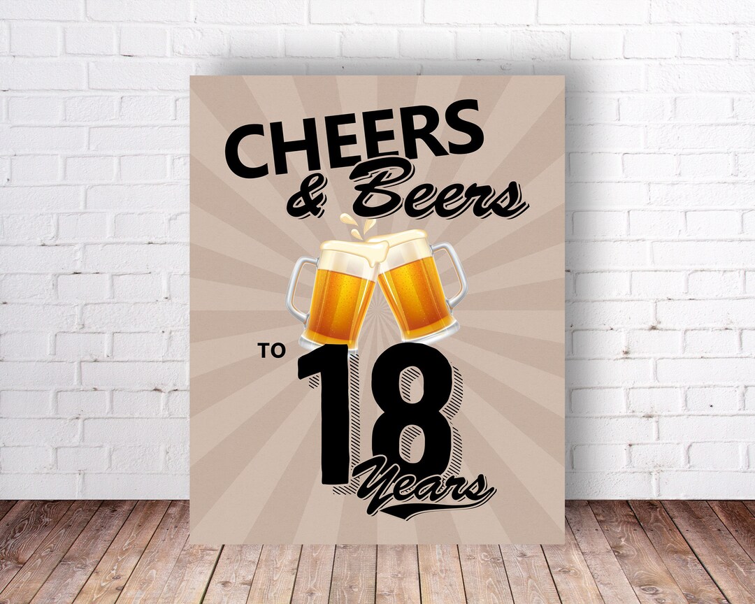 Cheers & Beers to 18 Years Party Sign, 18th Milestone Birthday Party ...