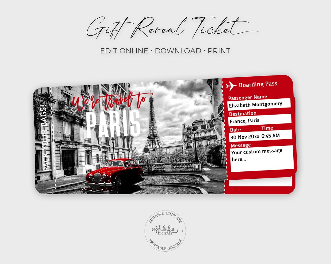 Travel to Paris Retro Style Ticket, Custom Air Ticket, Paris Boarding ...