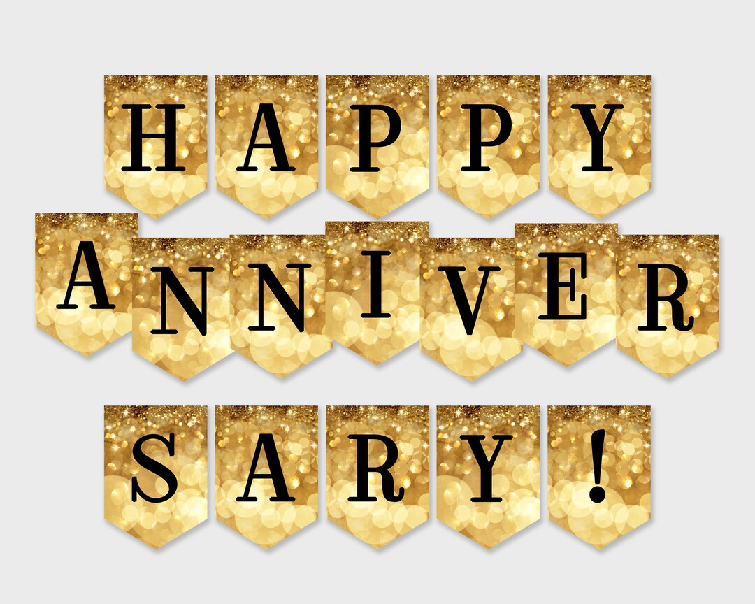 Happy Anniversary Printable Banner - Sparkle Gold Bokeh Glitter ...