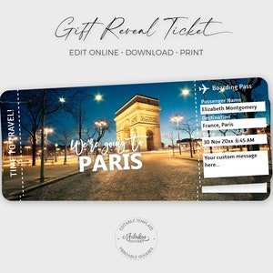 Travel to Paris Ticket, Custom Airplane Ticket, Paris Boarding Pass ...