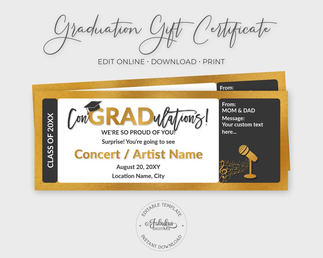 Graduation Concert/artist Gift Ticket, Class of 2025, Black-white ...