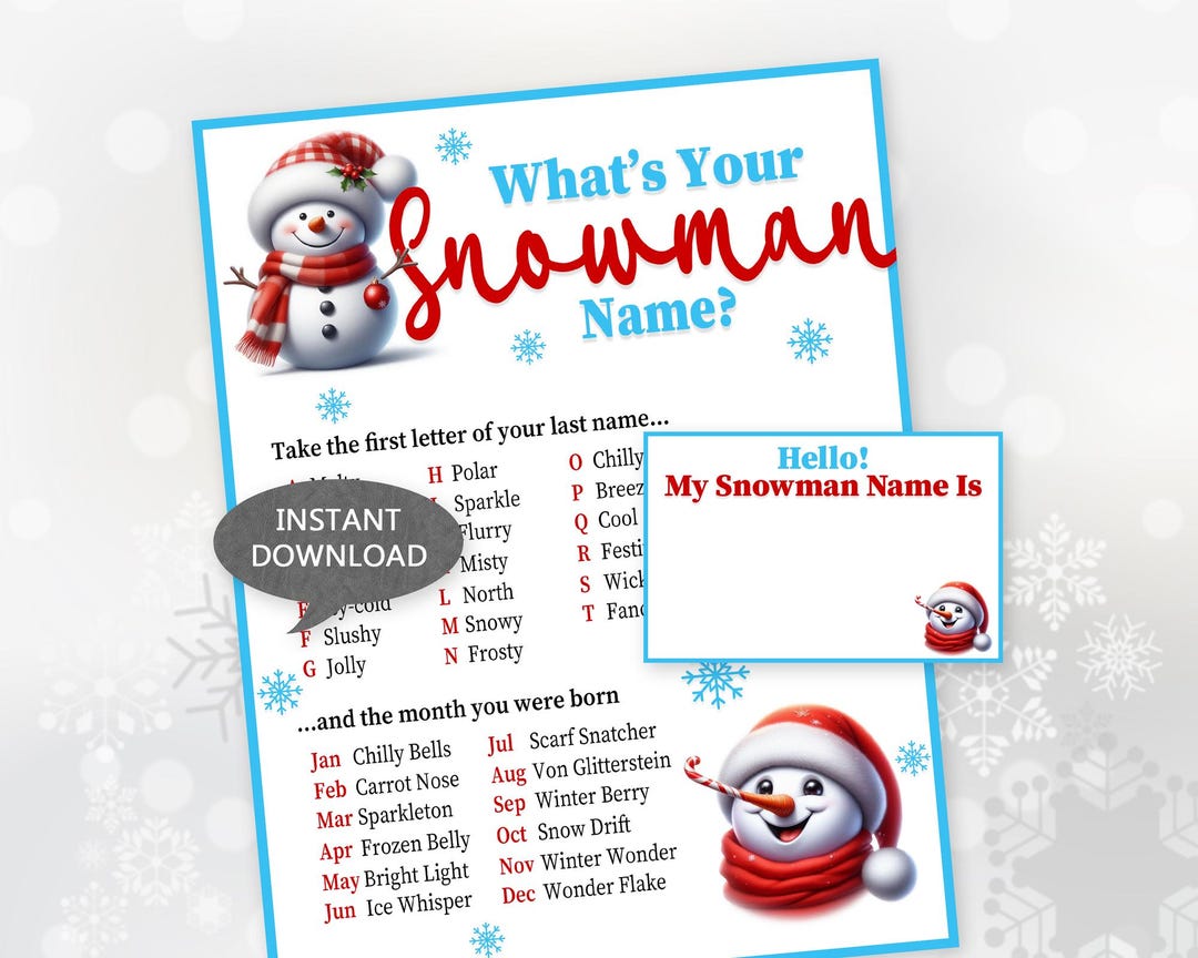What's Your Snowman Name? Christmas Activity Party Name Generator ...