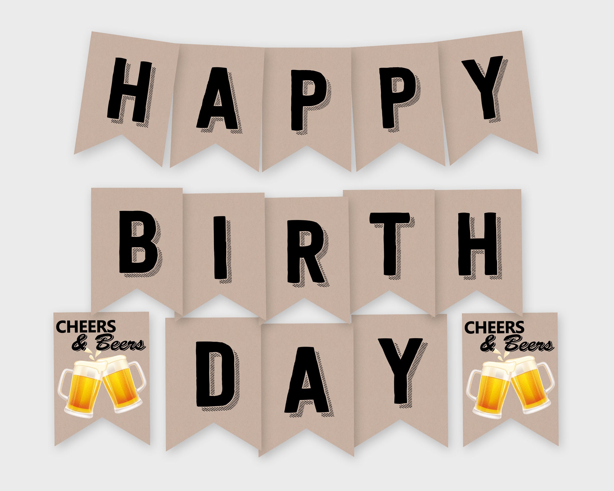 Happy Birthday Printable Banner, Cheers & Beers - Birthday Party ...