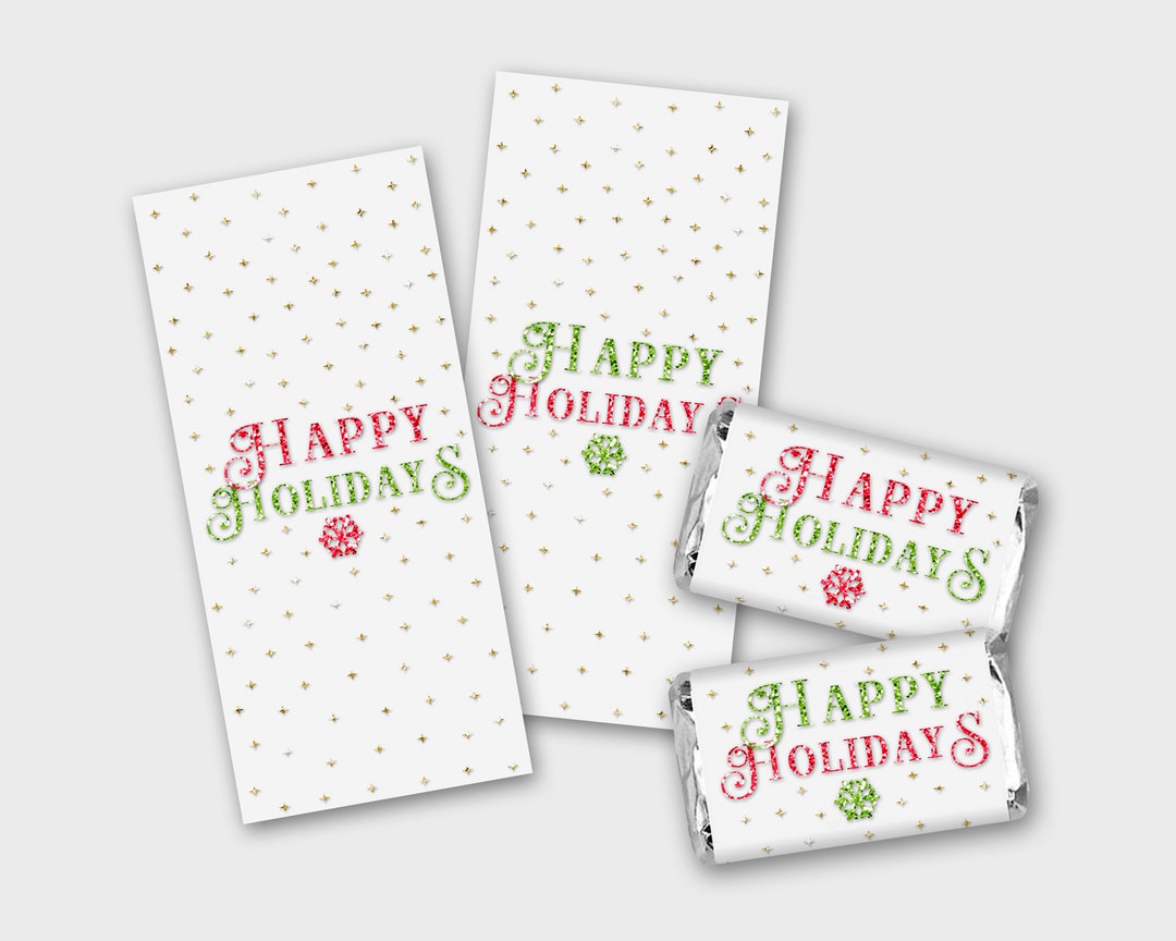 Happy Holidays Candy Bar Wrapper, Mini Chocolate Label, Red & Green ...