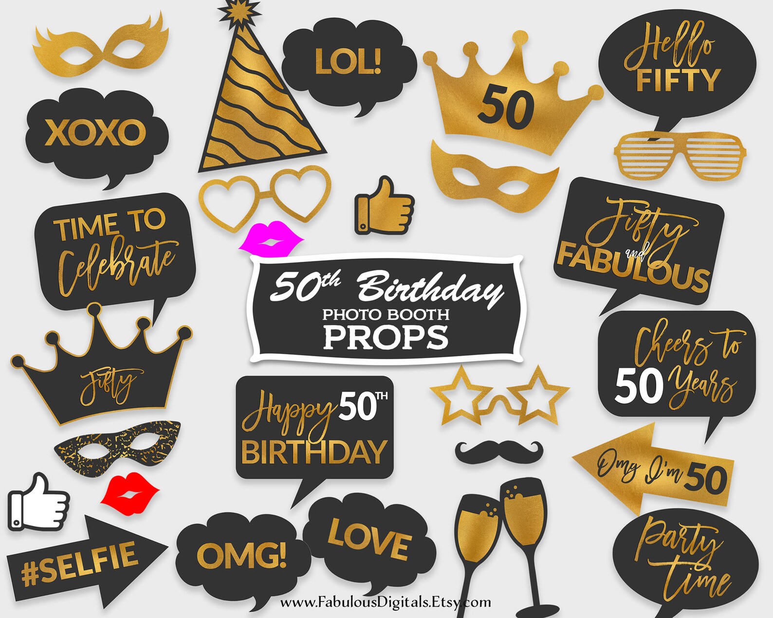 50th Birthday Photo Booth Props / Birthday Party Props / Black | Etsy