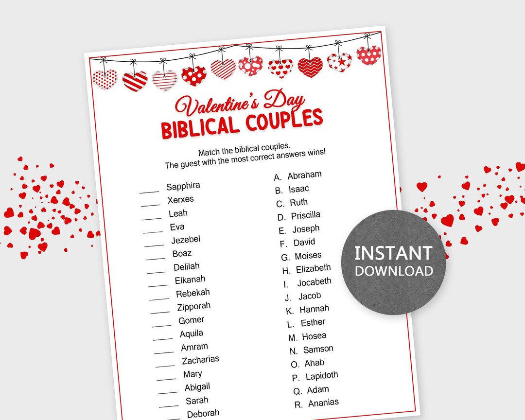 Biblical Couples Match-up Game, Valentine's Day Christian Game ...