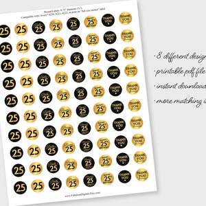 25th Birthday Hershey Kisses Labels, Black & Gold / Kisses Sticker ...