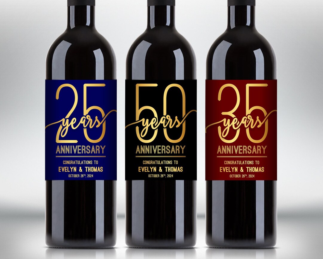 Anniversary Celebration Wine Bottle Labels, Custom Wine Labels - Gold ...