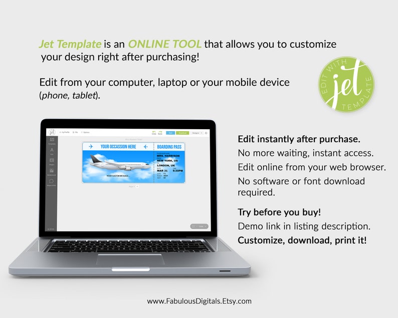 Editable Blue Airplane Ticket Template Surprise Gift Ticket - Etsy