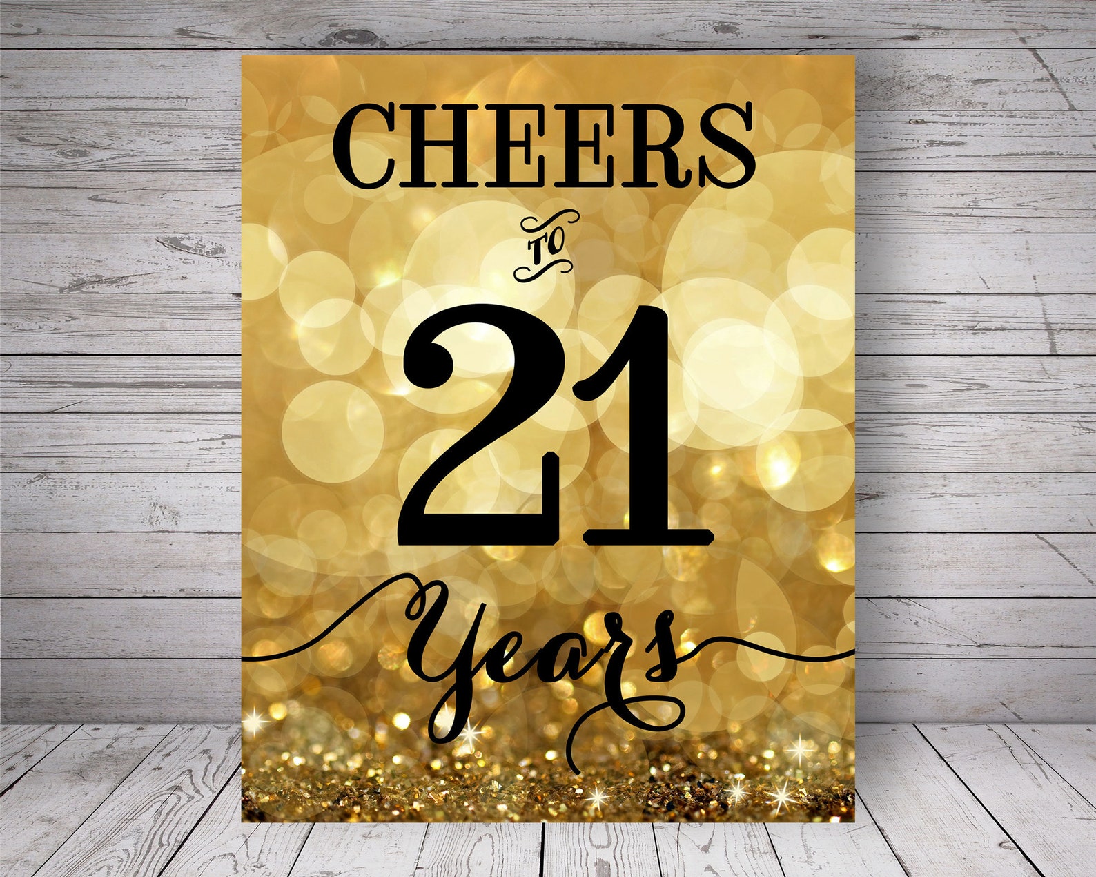 Cheers to 21 Years Party Sign Sparkle Gold Bokeh Glitter | Etsy