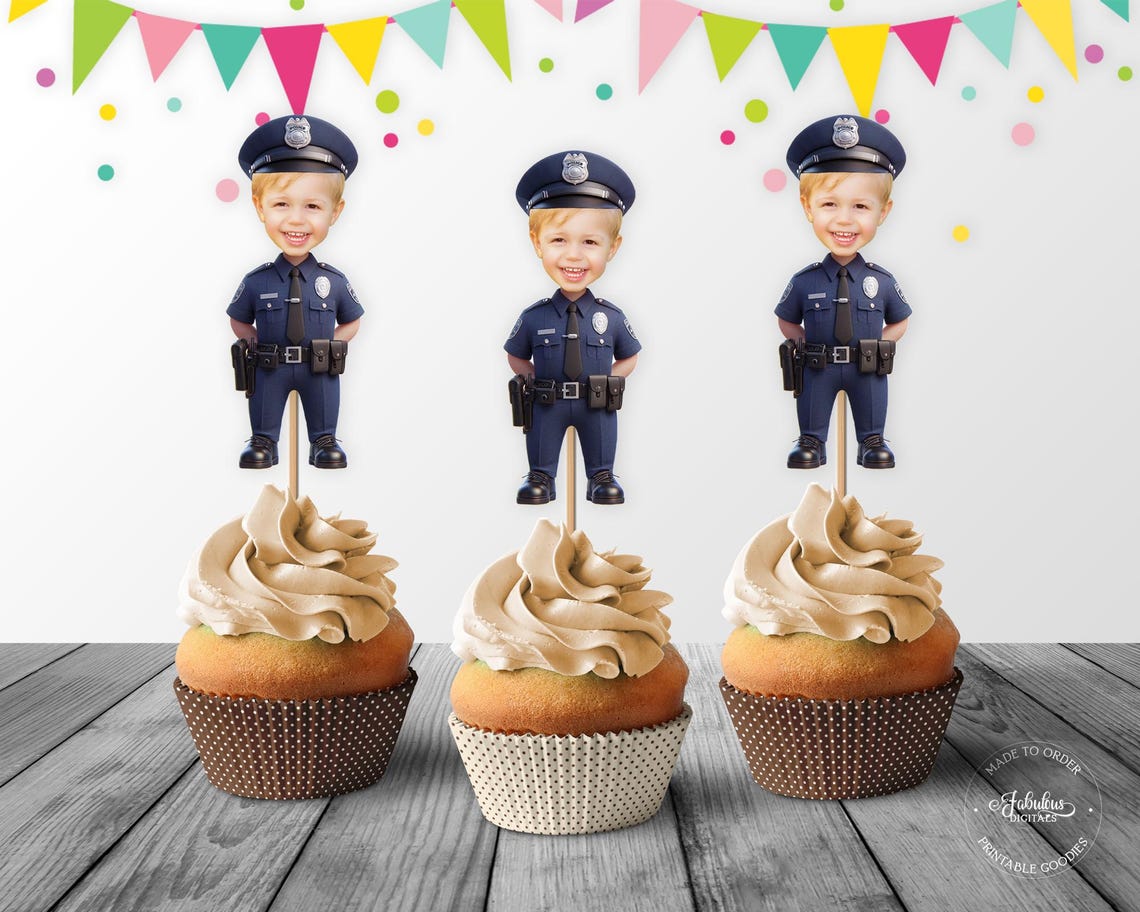 Police Officer Cupcake Topper, Customized Photo Face Cupcake Toppers ...