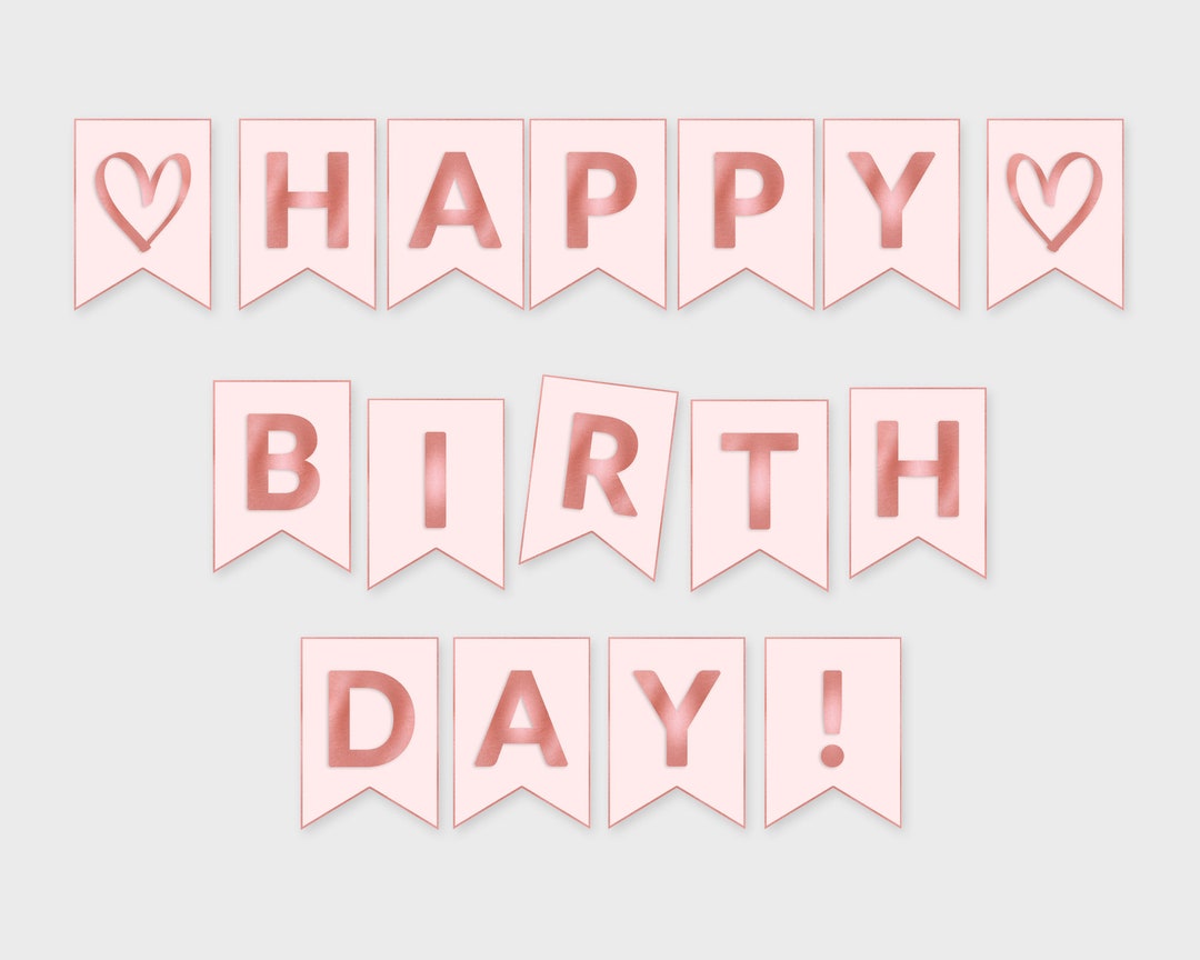 Happy Birthday Printable Banner / Pink & Rose Foil Flags / Printable ...