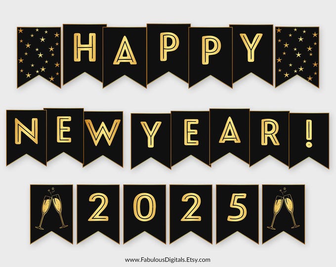 Happy New Year 2025, Gold & Black Banner, New Year Party 2025, Holiday ...