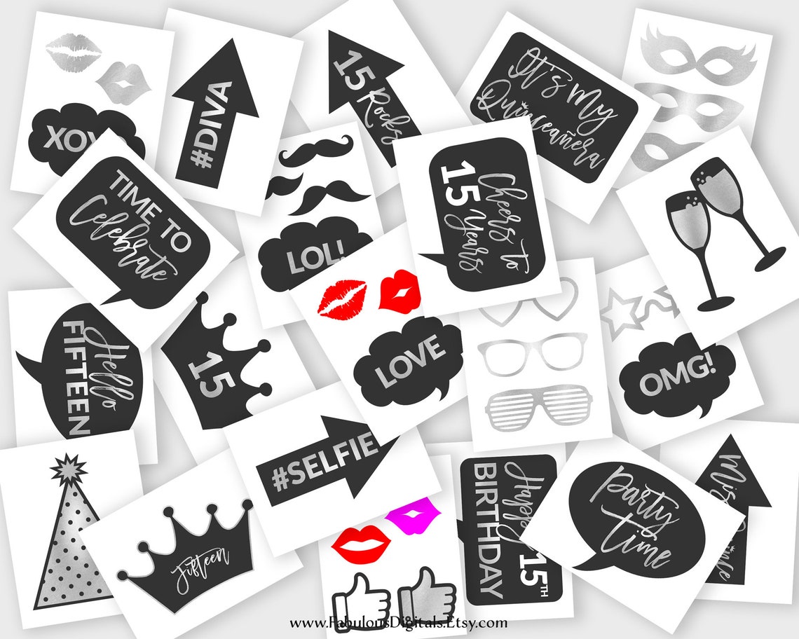 15th Birthday Photo Booth Props / Quinceañera Party Props / Black ...