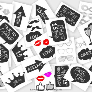 15th Birthday Photo Booth Props / Quinceañera Party Props / Black ...