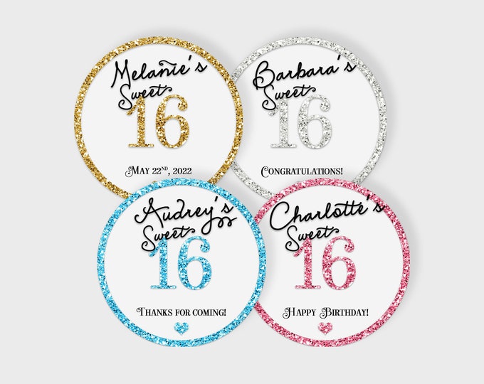 Printable Sweet 16 Birthday Party Round Tags Pink Glitter Instant ...
