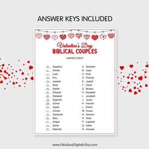 Biblical Couples Match-up Game, Valentine's Day Christian Game ...