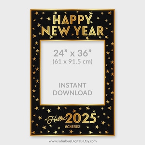 Happy New Year 2025 Photo Booth Frame, Gold & Black New Year Party 2025 ...