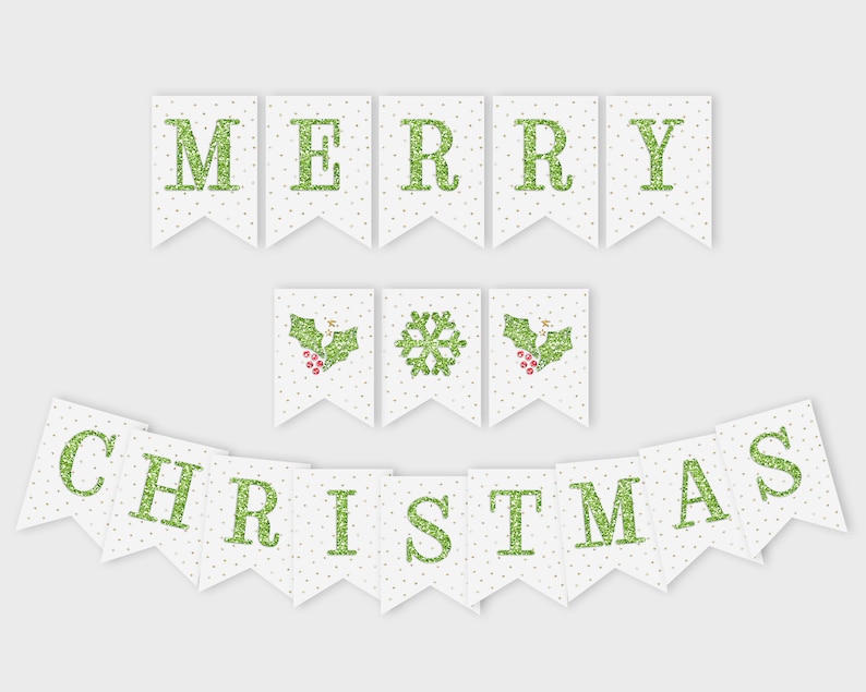 Merry Christmas Banner Green & Gold Glitters Christmas - Etsy
