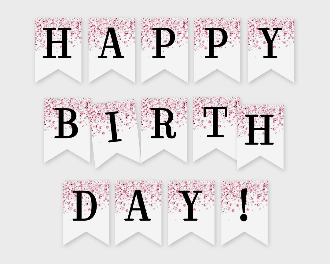 Happy Birthday Printable Banner - Pink Confetti Glitters - Printable ...