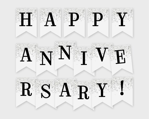 Happy Anniversary Printable Banner Silver Confetti Glitters - Etsy