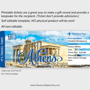 Athens Travel Ticket, Greece Gift Ticket, Custom Airplane Ticket ...