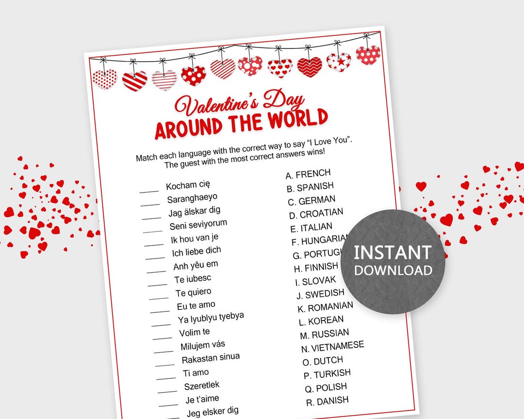 I Love You Around the World Game, Valentine's Day Language Game ...
