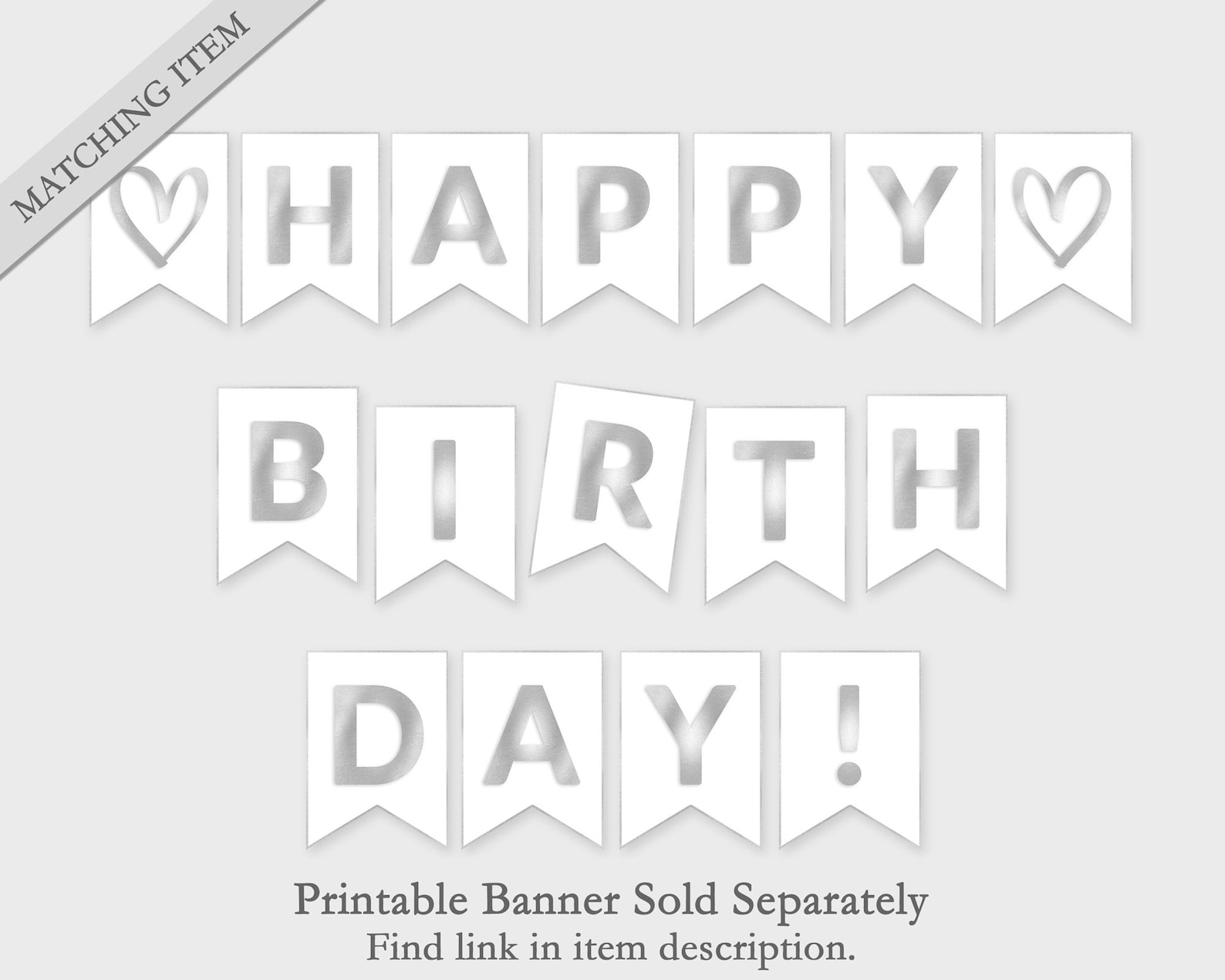 Happy Birthday Printable Banner / Black & Silver Foil Flags / Printable ...