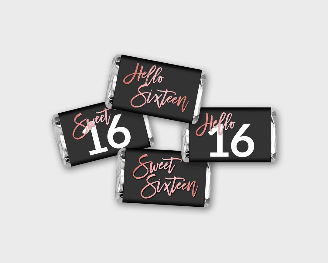 Sweet Sixteen Mini Candy Wrapper, Sweet 16 Mini Candy Label - Black ...
