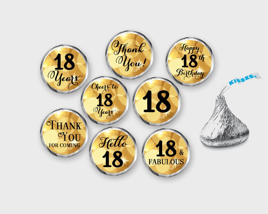 18th Birthday Hershey Kisses Labels, Birthday Candy - Sparkle Gold ...