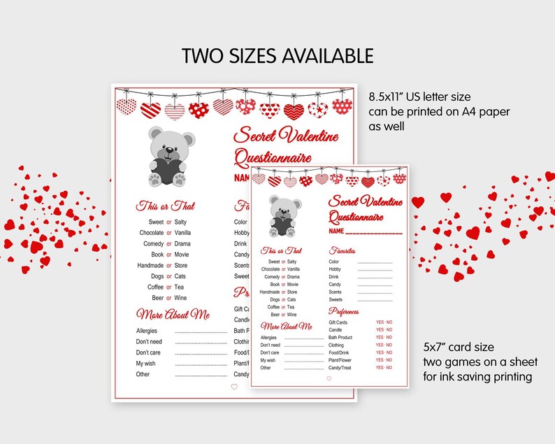 Valentine's Day Secret Questionnaire, Valentine's Party Wish List ...