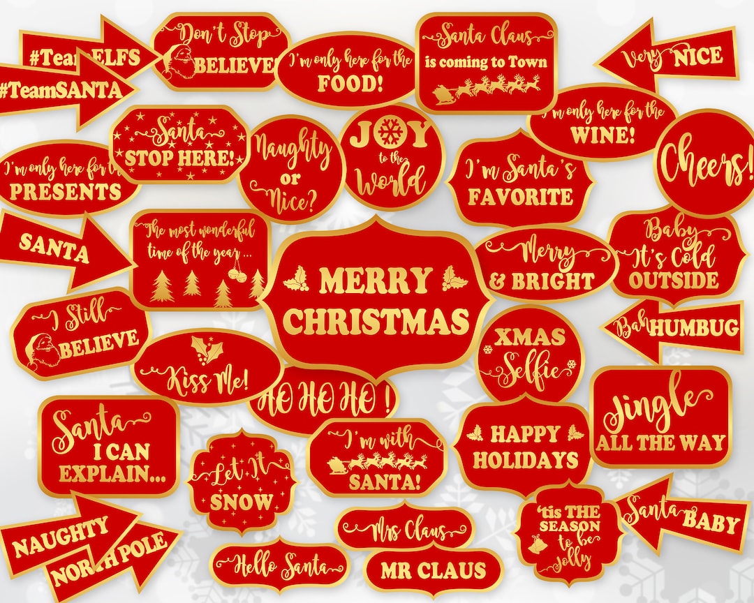 Christmas Photo Booth Props Merry Christmas, Happy Holidays Red & Gold ...