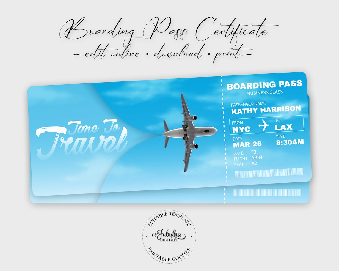 Editable Airplane Ticket Template Surprise Gift Ticket - Etsy